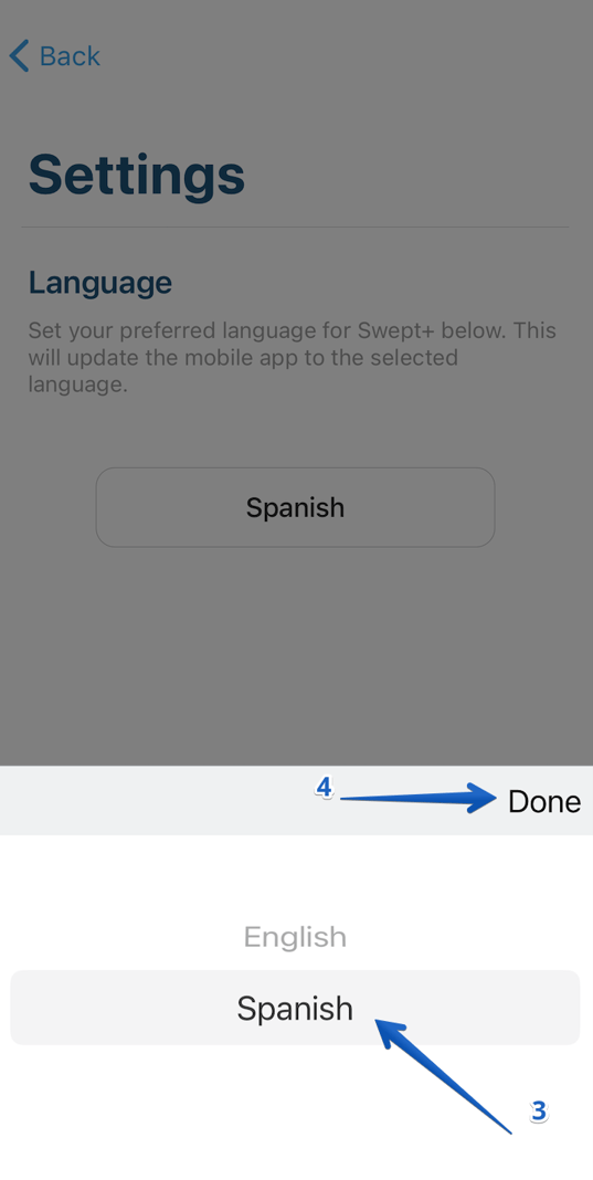 How to translate the Swept Mobile App to Spanish?/¿Cómo traducir la ...
