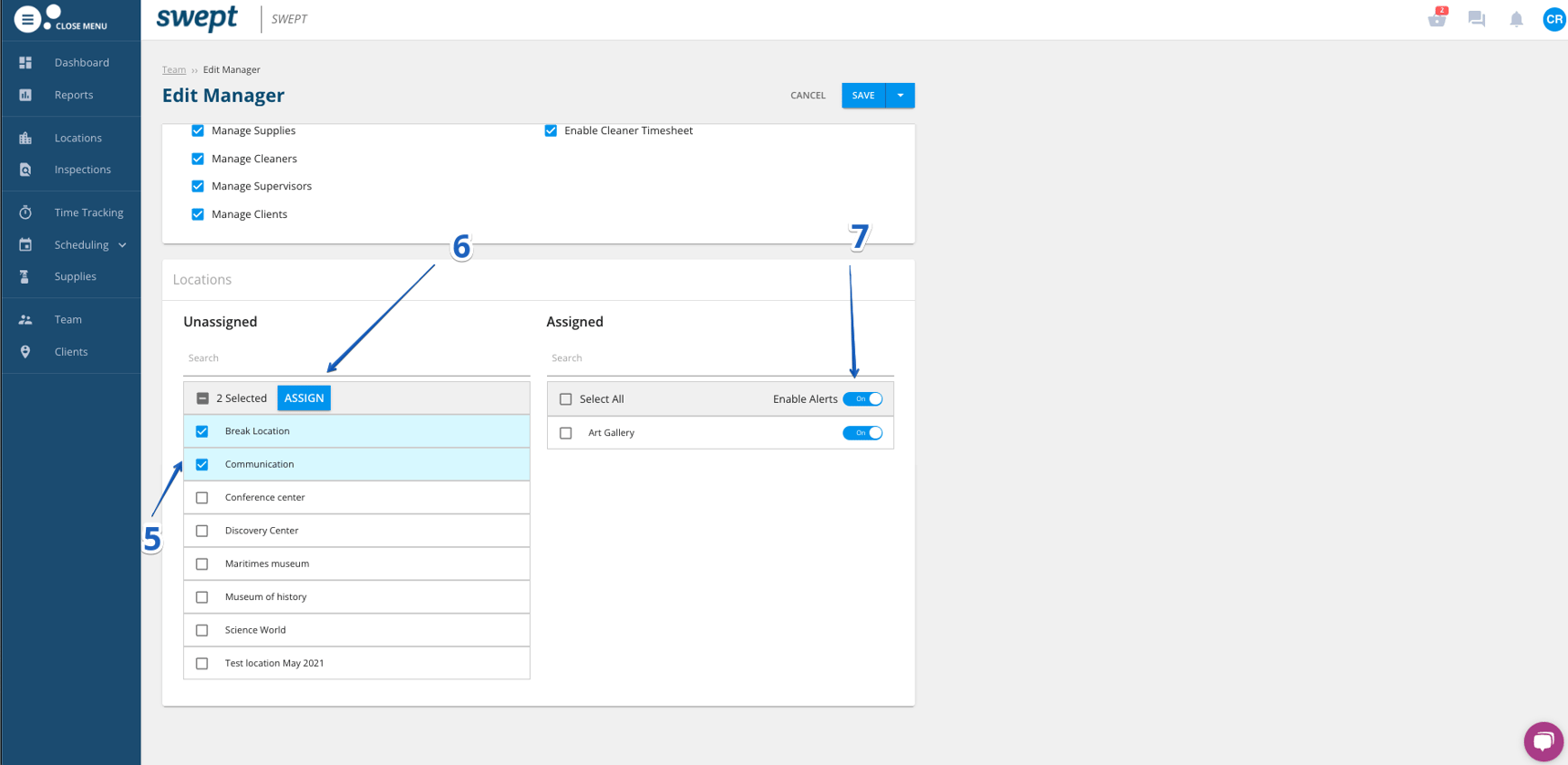 Assign Users to Locations for schedules and reporting