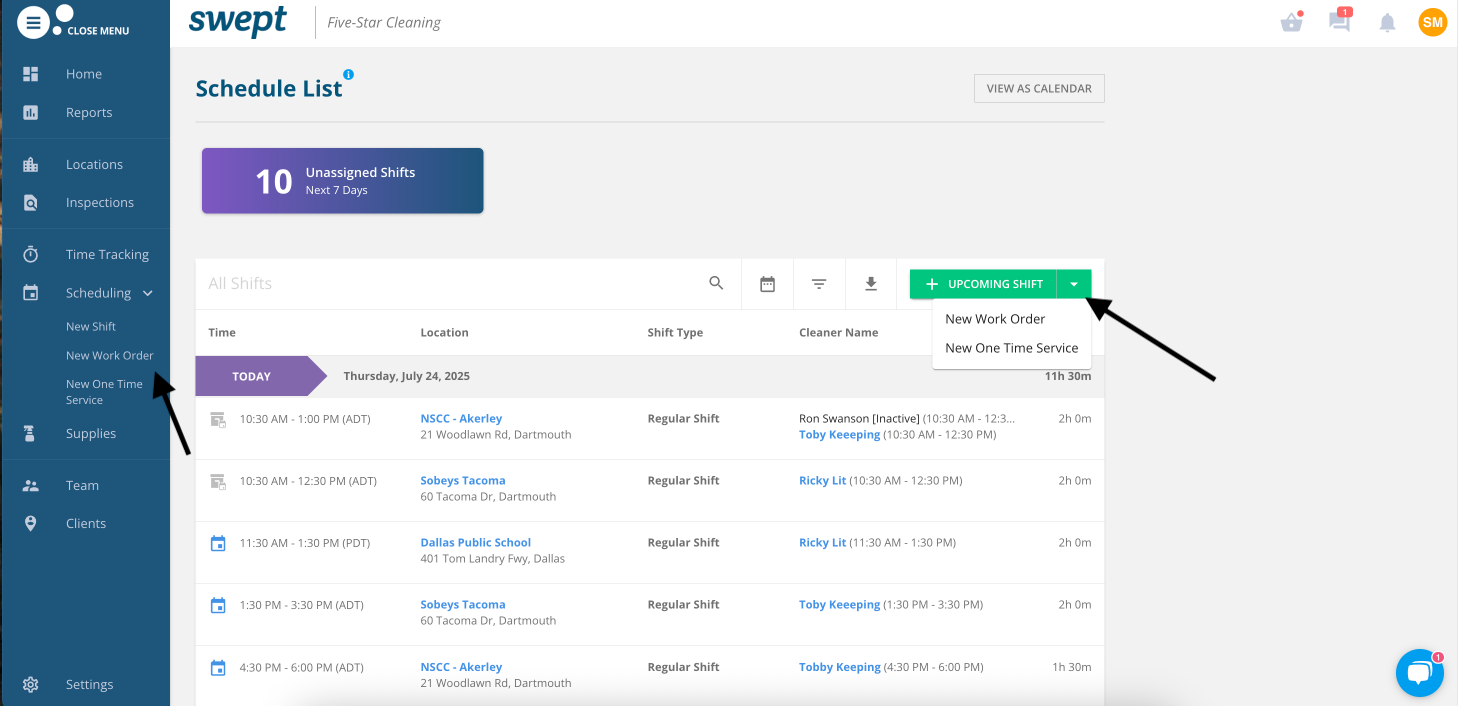 Create a Work Order in Swept