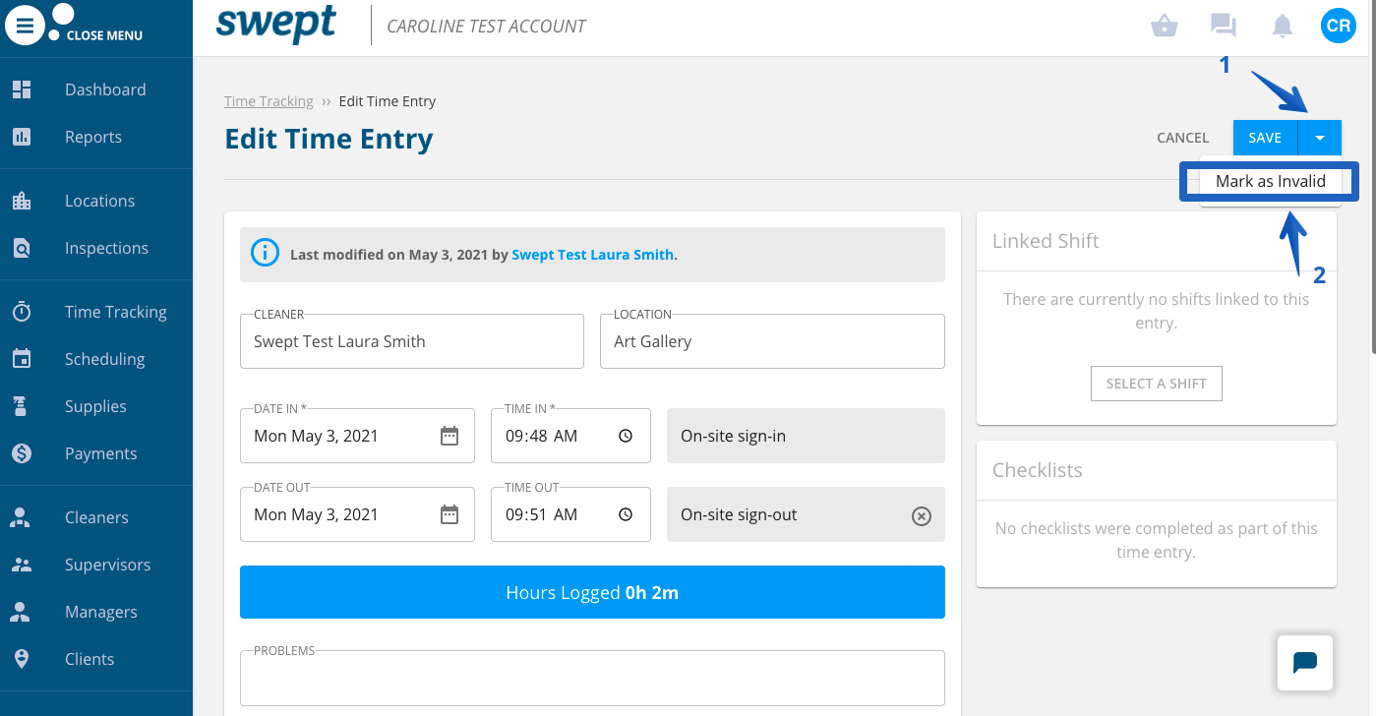 Invalid Time Entries