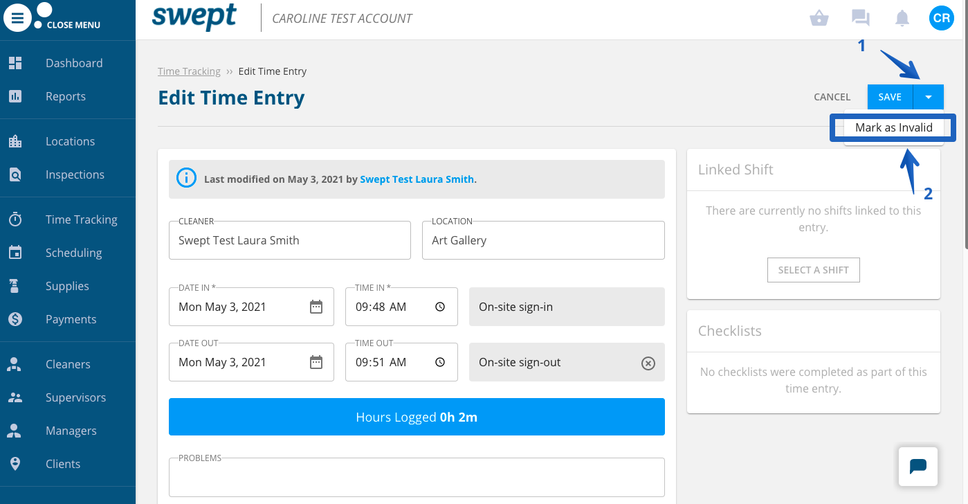 Invalid Time Entries