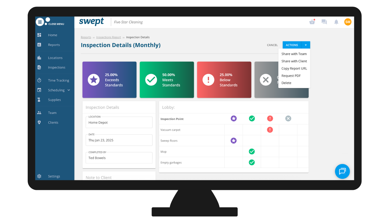 Inspections Reporting, Results and the location Health Report
